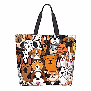 DADABULIU Large Tote Bag Doodle Funny Dog Childish Reusable Grocery Bag With Inner Pocket Shoulder Bags For Women Girl Travel Beach Shopping Work School