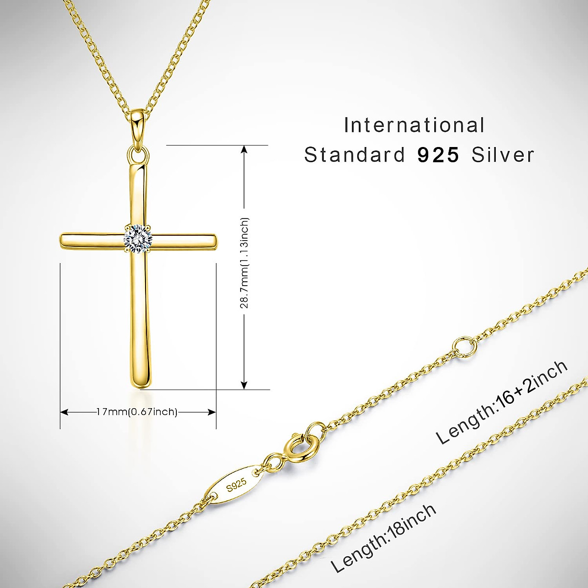 Cross Necklace for Women, Exquisite Gemstone, 18K Gold Necklace for Women, Gold, Cubic Zirconia