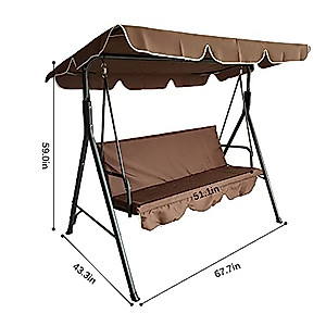Outdoor Patio Swing Chair, 3-Seater Outdoor Adjustable Canopy Swing Glider, Weather Resistant Powder Coated Steel Frame, Suitable for Patio, Garden, Poolside, Balcony (Coffee)