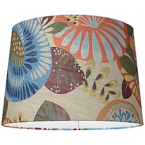 Set of 2 Tapered Drum Lamp Shades Multi Color Tropic Abstract Floral Medium 14" Top x 16" Bottom x 11" Slant Spider with Replacement Harp and Finial Fitting - Springcrest