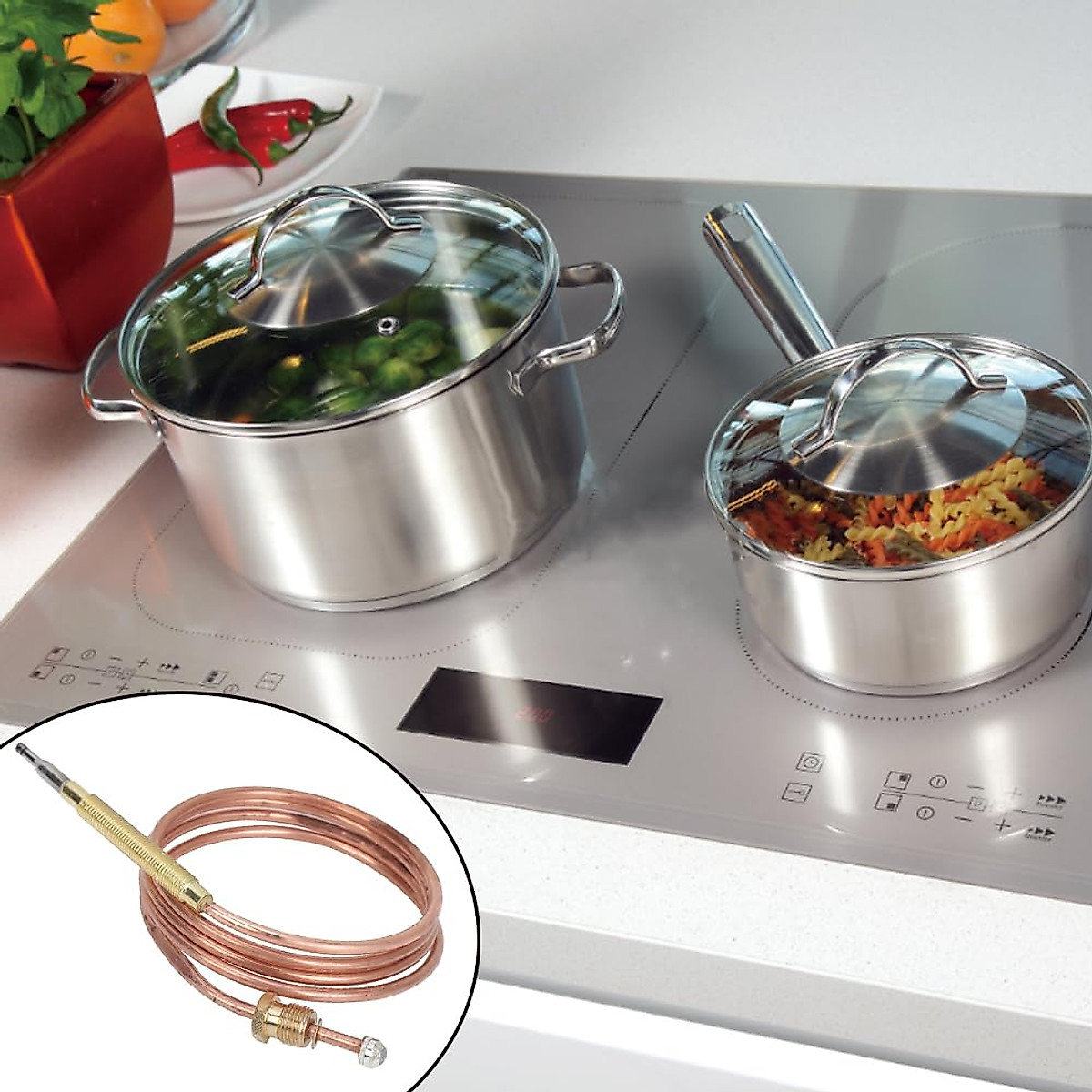 Joyzan Gas Stove Thermocouple Universal Heater Thermocouple Kit Temperature Sensors Adaptors 5 Nuts Propane Natural Gas Pilot Assembly Fireplaces Replacement Stoves Heating Device Pizza Ovens Boilers