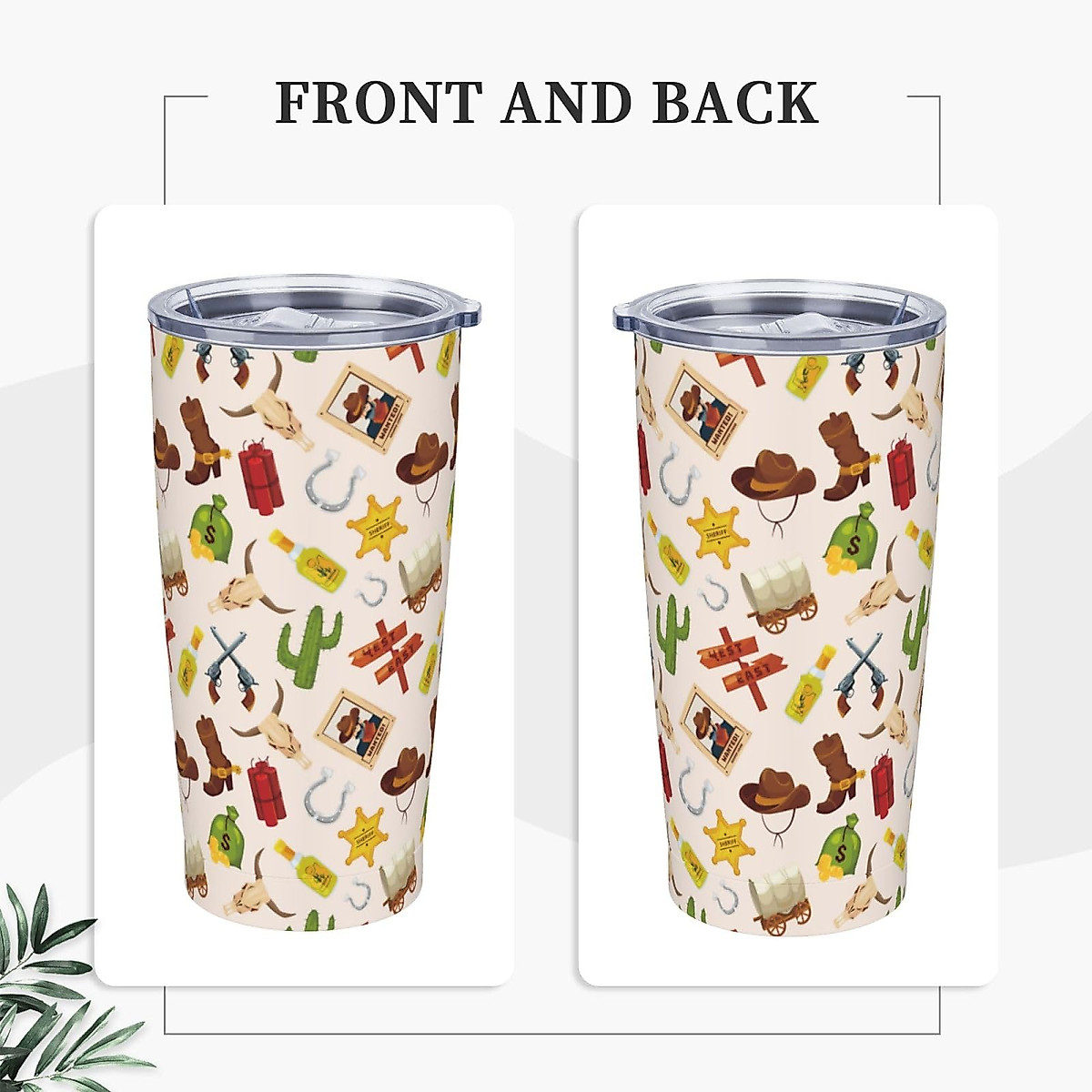 CHASOEA Western Tumbler 20oz Boho Western Stainless Steel Insulated Tumblers with Lid and Straw Beige Travel Coffee Mug Tea Wine Cups Water Bottle Western Gifts for Women