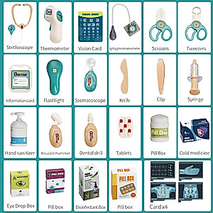 Deejoy Toy Doctor Kit for Kids, Pretend Medical Station Set for Boys & Girls, 26 Accessories Mobile Cart with Lights and Thermometer, Kids Doctor Kit for Toddlers 3-5 Years Old