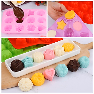 Silicone Flowers Molds, Baking Pan with Flowers and Heart Shape Non-Stick Silicone Molds for Chocolate, Candy, Jelly, Ice Cube, Muffin (5pack)