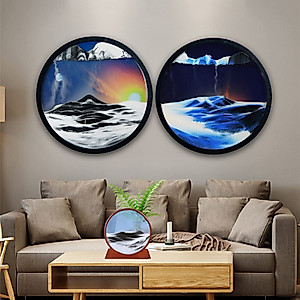 TBBA Moving Sand Art Picture Round Frame Sandscapes, Wall Decor Hanging Decorations Wall Sculptures, 360 degree Rotation for Home Bedroom Bathroom Kitchen Garden 44CM