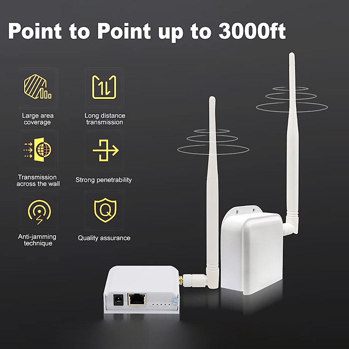 ANJIELO SMART Wireless Bridge Point-to-Point Long Range Wireless Access with 20DBi High-Gain Antenna,100Mbps 2.4G WiFi Bridge Supports 3000ft Transmission Distance(One Transmitter, Four receivers)