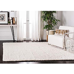 SAFAVIEH Fontana Shag Collection Area Rug - 8' Square, Ivory, Solid Design, Non-Shedding & Easy Care, 2-inch Thick Ideal for High Traffic Areas in Living Room, Bedroom (FNT800A)