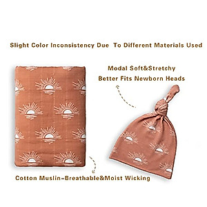 Miaoberry 100% Organic Cotton Baby Muslin Swaddle Blanket Set| Rust Boho Sunrays Sunset| Gender Neutral for Boys Girls|Hospital Newborn Receiving Blanket |Newborn Unisex