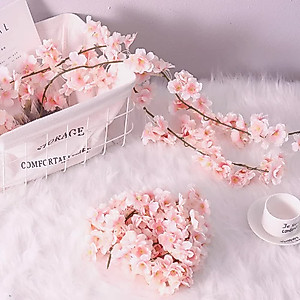 CEWOR 4pcs Artificial Cherry Blossom Flower Vines Artificial Flowers Outdoor Hanging Silk Flowers Garland for Wedding Party Home Bedroom Decor Japanese Kawaii Cute