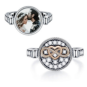 LONAGO Personalized Photo Ring 925 Sterling Silver Heart & Infinity Custom Image Picture Band Ring for Women Mom (6)