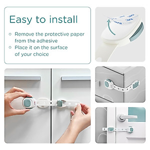 Baby Proofing Child Safety Strap Locks + Child Proof Outlet Covers (6+6 Pack) - Safety Locks for Baby with 3M Adhesive - Child Proof Cabinet Latches for Drawers, Fridge, Toilet - No Drilling (Green)