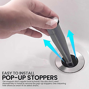 (2-Pack) Bathroom Sink Pop-Up Stoppers - Plastic Pop-Up Stoppers with Chrome Finish - Standard Design 1-1/4” Cap Outer Diameter, 4-7/8 Overall Height - with 1 Mounting Hole and Gasket Seal