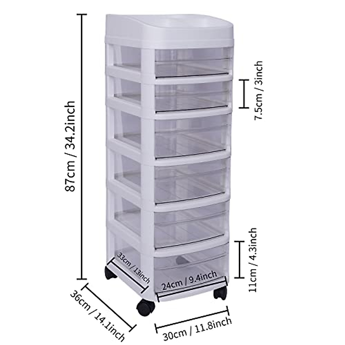 Plastic Wide Storage Drawer Cart Cosmetic Storage Tower Craft Storage Containers Bins with 6 Clear Drawers