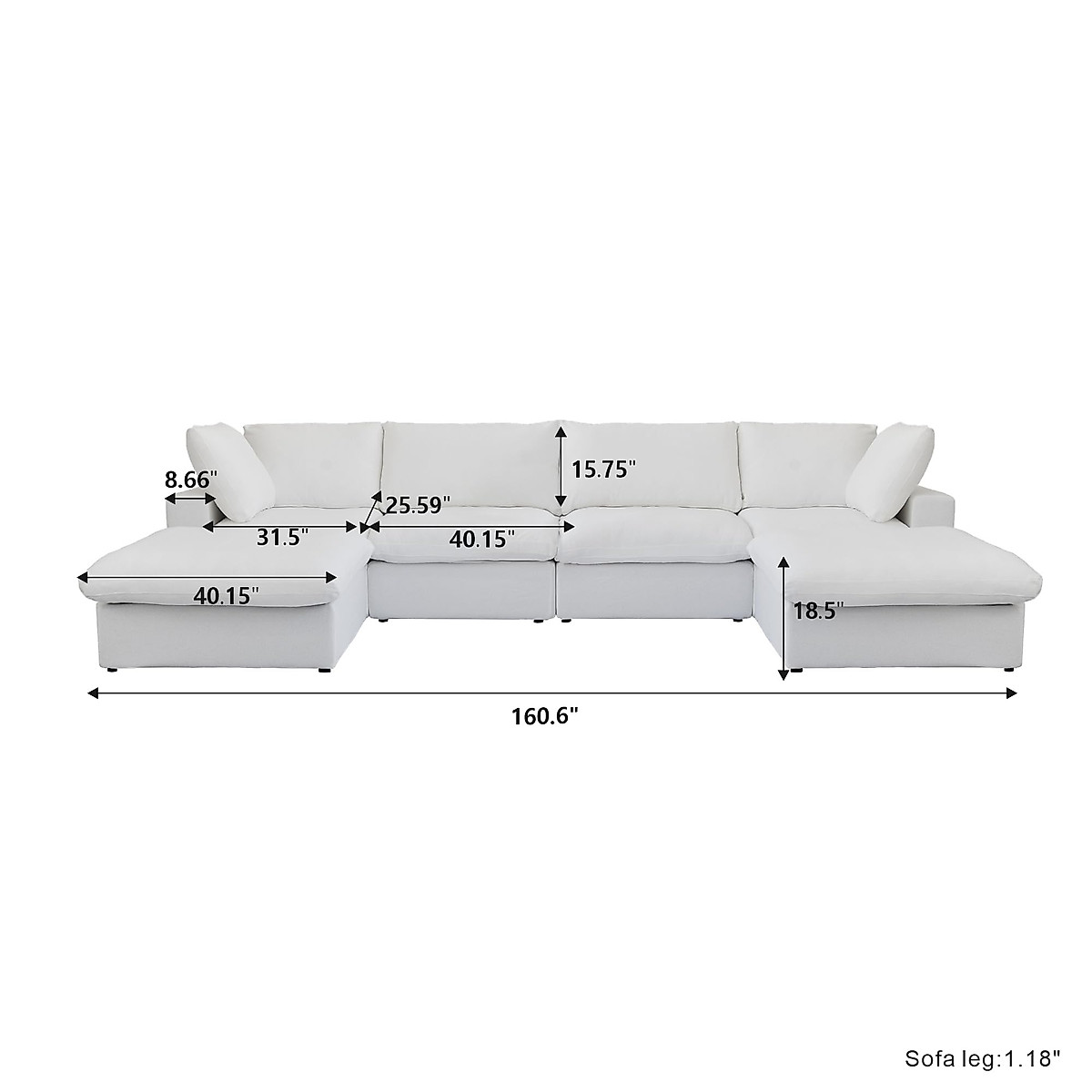 WJShome Cloud Modular Sectional Sofa with 2 Storage Ottomans,160.6" U Shaped Sofa Couch,Minimalist Wide Deep Seat Convertible CouchesSofa Covers Washable&Replaceable,White