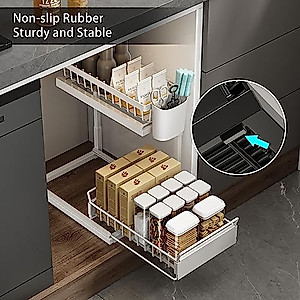CICUFY Metal Under Sink Organizer,2-Tier Double Sliding Under Sink Storage for kitchen & Bathroom Cabinet-White