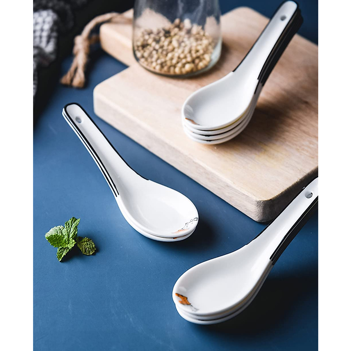 123Arts Ceramic Spoons Cartoon Cat Soup Spoons Dessert Spoons, Set of 5