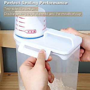 LDHHYH 4 Pack 5.5 LB Rice Storage Containers, Clear Rice Storage Bin with Measuring Cup & Pour Spout, Cereal Containers Dispenser, Kitchen Plastic Rice Holder Saver for Flour Grain Bean