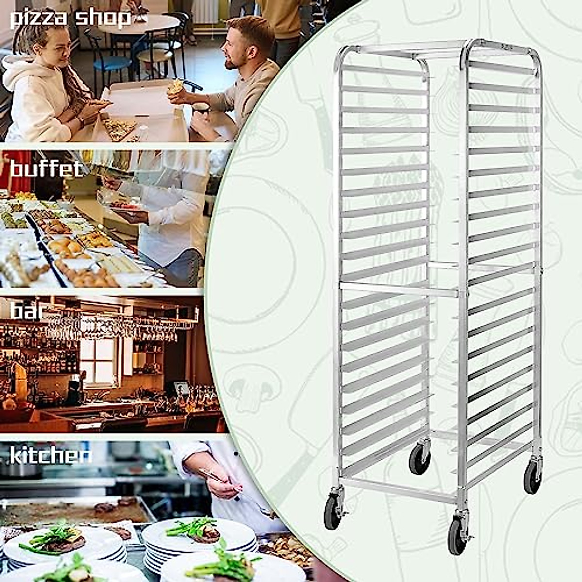 HALLY SINKS & TABLES H Bun Pan Rack 20 Tier with Wheels, Commercial Bakery Racking of Aluminum for Full & Half Sheet - Kitchen, Restaurant, Cafeteria, Pizzeria, Hotel and Home, 26" L x 20" W x 69" H