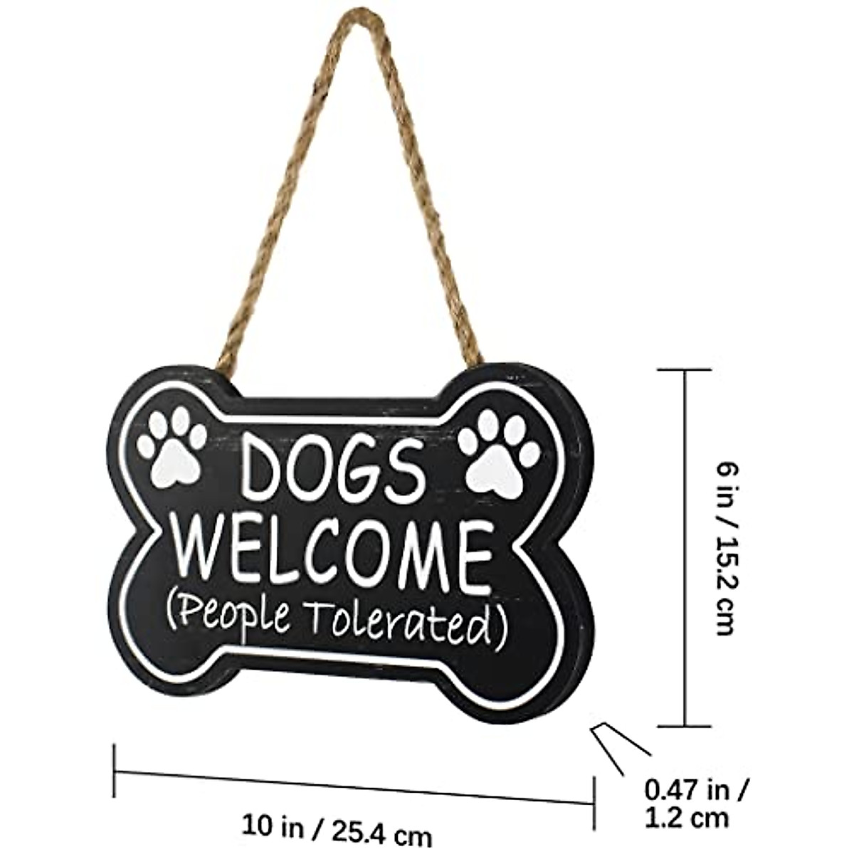 SANY DAYO HOME Dogs Welcome People Tolerated 10 x 6 inches Funny Wood Signs Bone Shape Dog Rules Decorative Plaque with Hanging Rope for Wall, Front Door Decor