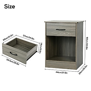 VOWNER 2 PCS Grey Nightstand with Drawer and Storage Shelf, Bedside Table End Tables, File Cabinet Storage with Sliding Drawers and Shelf for Bedroom