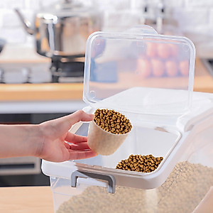 Sunnyray 4 Pcs Rice Storage Container 28 lb Airtight Flour Container with Wheels Measuring Cup Clear Pet Food Cube Dog Birds Cat Food Bin Grain Cereal Organizer Box for Dry Baking Supplies