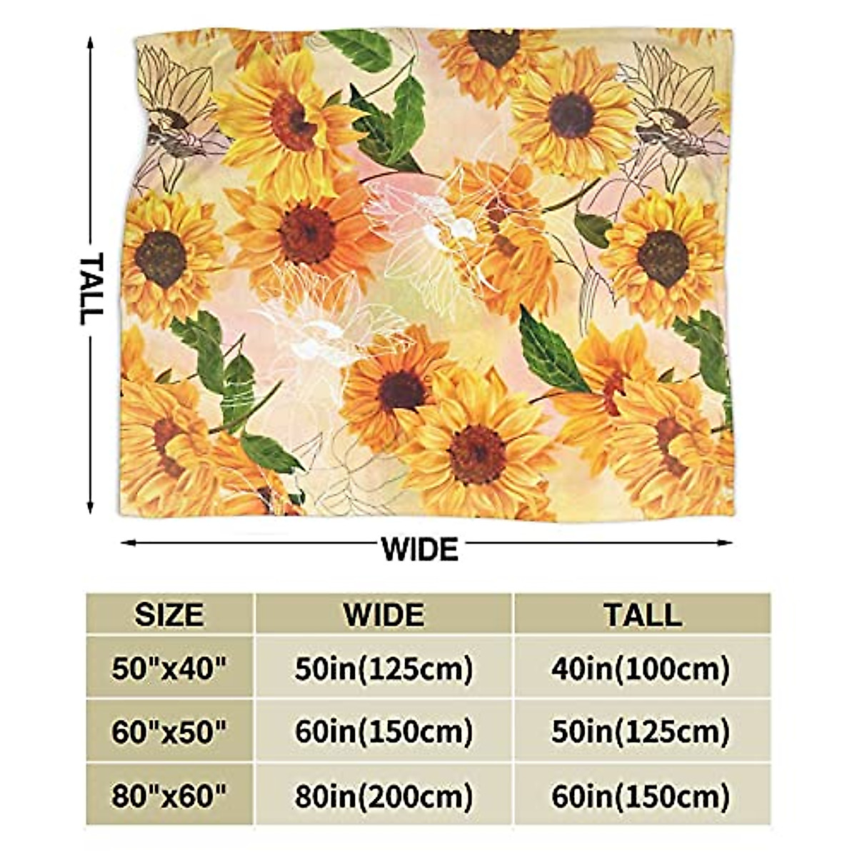 tiehrpr Flannel Fleece Throw Blanket Sunflower Gifts Print for Kids Adults Women 50"X40"