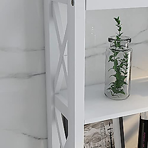 Otryad White Over-The-Toilet Storage, Wooden Above Toilet Storage Cabinet with Drawer and Open Shelves, Bathroom Cabinet Organizer Standing Rack - 23.62" L x 7.87" W x 64.76" H