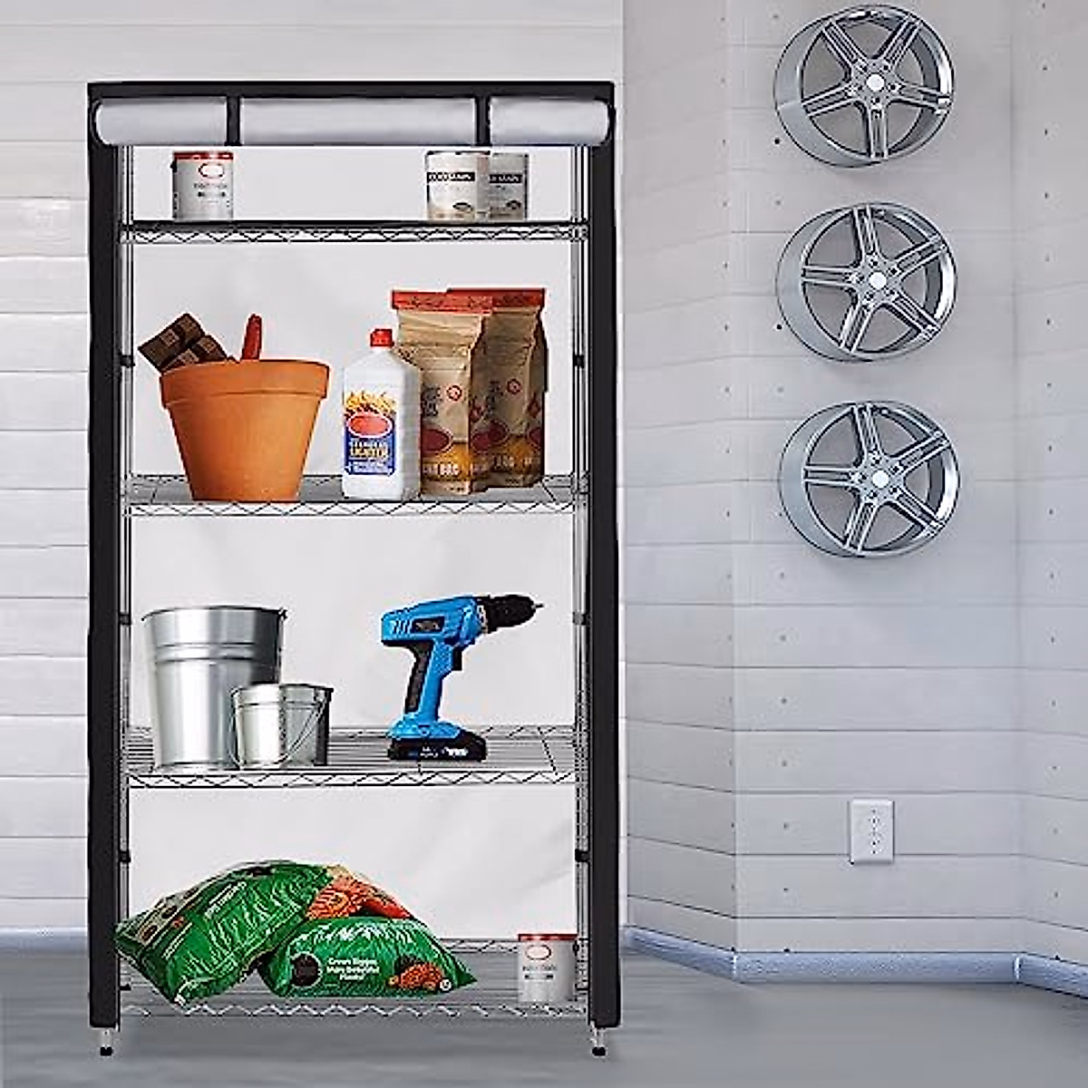 Dalema Waterproof Shelf Cover,Heavy Duty Dustproof Storage Shelving Unit Cover,Durable Steel Organizer Wire Rack Cover,Shelf Display Rack Protective Cover with Zipper.(Black,Fits 32x16x62 Shelf)