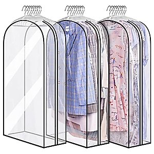 MISSLO 10" Gusseted All Clear Garment Bags for Hanging Clothes 40" Suit Bags for Closet Storage Hanging Clothes Storage Bags for Shirts, Coats, Dresses, 3 Packs