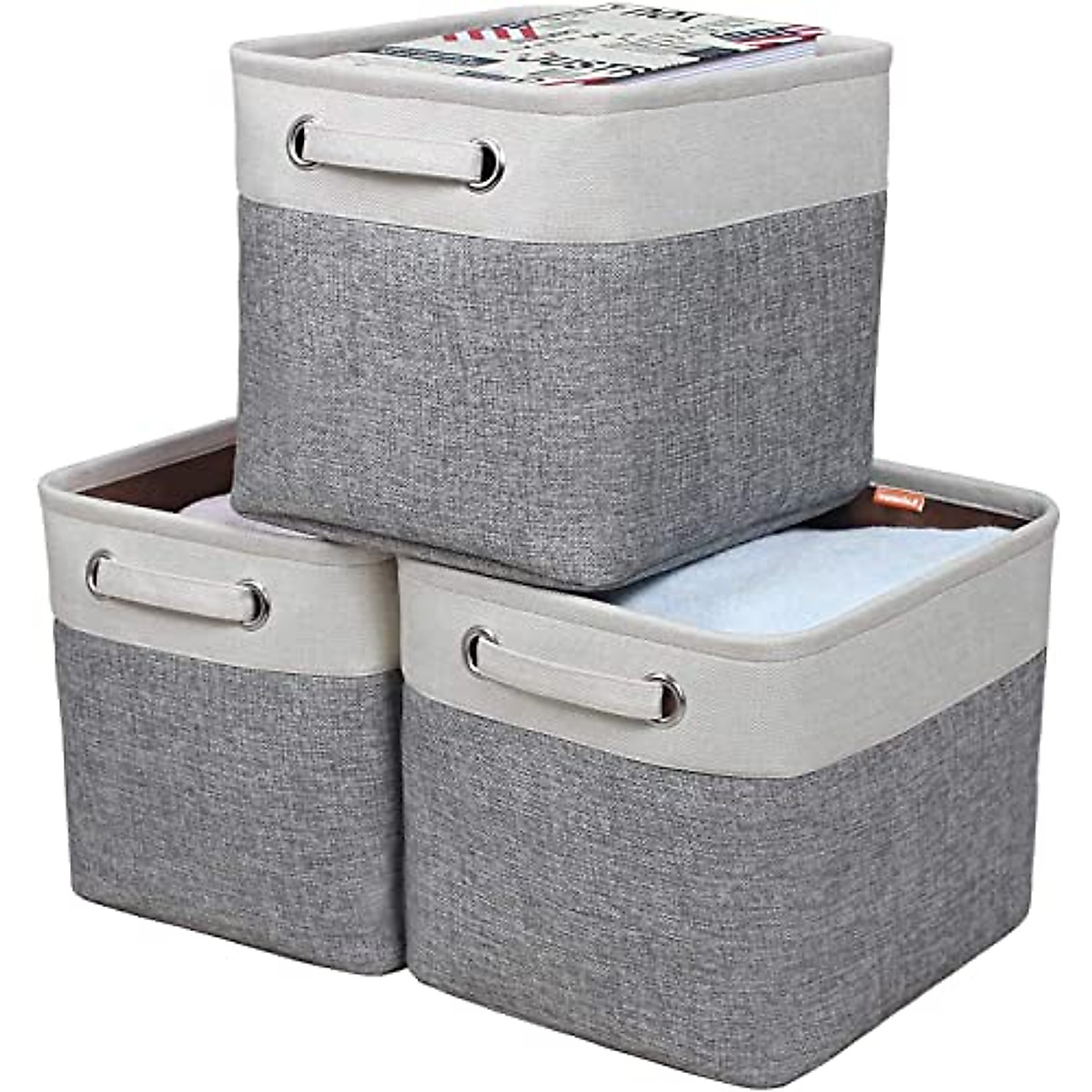 Kntiwiwo Foldable Storage Bin Collapsible Basket Cube Storage Organizer Bins with Dual Carry Handles for Home Closet Nursery Drawers Organizer, Set of 3