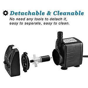 DOMICA 220 GPH Ultra Quiet Fountain Pump, Small Submersible Pump ( 15W 800L/H ) for Pond, Water Feature, Aquariums, Hydroponics, Indoor or Outdoor Fountain