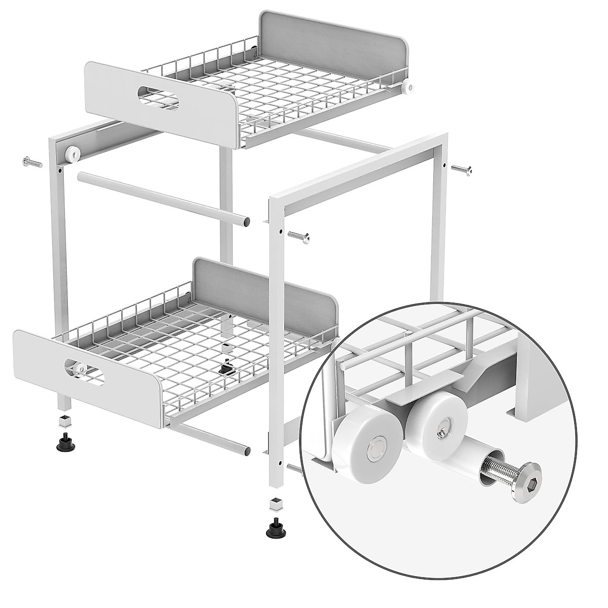 IncepKick Under Sink Organizer and Storage for Kitchen Bathroom 2 Tier Slide Out Under Sink Shelf Cabinet Storage Shelf Under Sink Storage Metal (White)