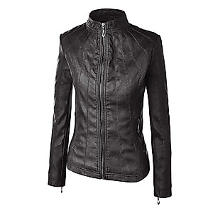 Made By Johnny MBJ WJC877 Womens Panelled Faux Leather Moto Jacket S Black