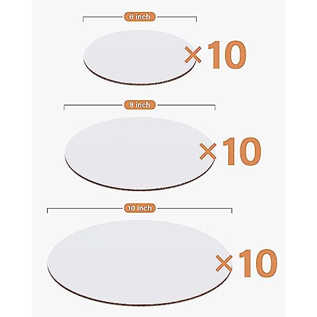 Kootek Cake Boards Round 30 Pack, Cake Decorating Kits Circle Cardboard Round Base 6, 8 and 10 inch, Cake Plate 10 of Each Size
