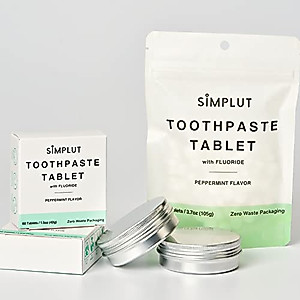 Chewable Toothpaste Tablets with Fluoride, 60 Pack - Travel Sized Oral Care, Eco Friendly Vegan Dental Tabs for Brushing - All Natural, SLS Free Ingredients for Adults - Peppermint Flavored