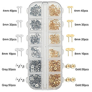 Gold Earring Posts and Backs - 400 Pcs 316L Stainless Steel Hypoallergenic Earring Studs for Jewelry Making with Butterfly Earring Backs, Earring Making Kit for DIY Jewelry (Gold)