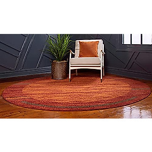 Unique Loom Autumn Collection Modern Contemporary Casual Abstract Area Rug, Round 3' 3 x 3' 3, Terracotta/Burgundy Border