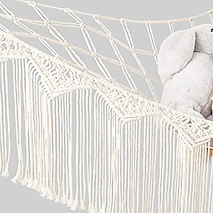 Mkono Macrame Stuffed Animal Hammock Boho Toy Storage Organizer with Lights Tassels and Stuffed Animal Toy Hammock Organizer with Colorful Tassels