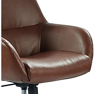 Tommy Hilfiger Forester Luxury Bonded Leather Home Office Chair, Modern Round Swivel Accent Seating, Adjustable Height, Cognac Brown