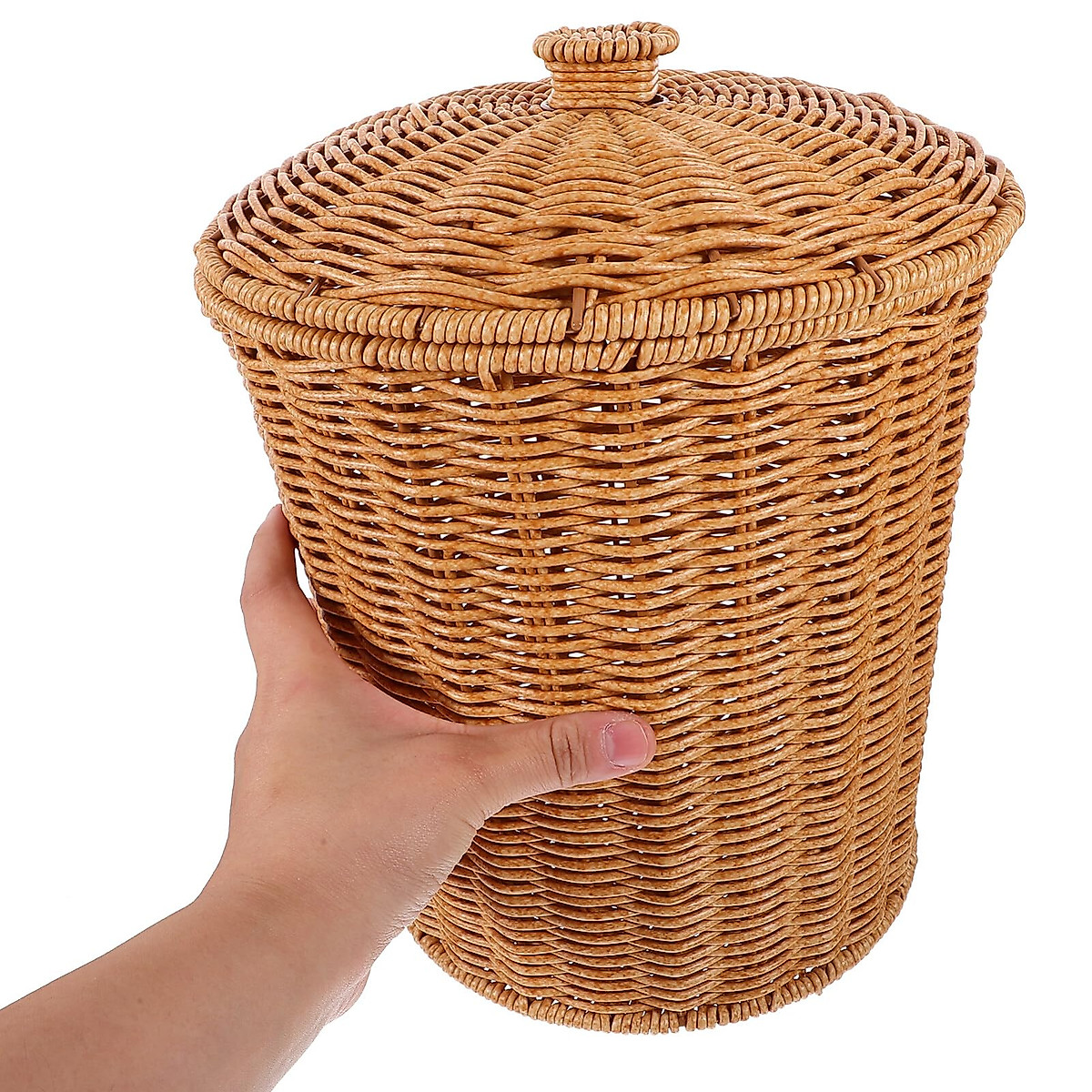 MAGICLULU Wicker Trash Can with Lid Woven Waste Basket Garbage Cans Waste Paper Bin Laundry Basket Rubbish Basket Sundries Basket for Bathroom Kitchen Office