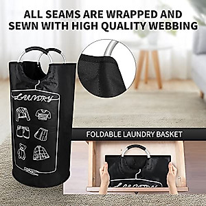 Large Laundry Baskets with Handles Easy Carry Laundry Hamper Waterproof Collapsible Laundry Bags for Kids Bedroom, College Dorms, Bathroom Storage and Laundry Room Service, 120L, Black, Riffty