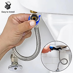 Toilet Connector, 20-Inch Stainless Steel Braided Hose with 1/2" Inch Ballcock Nuts, 1/2" Inch Compression