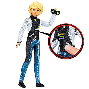 Miraculous Fashion Flip Adrien to Cat Noir 10.5” Action Doll Sequins