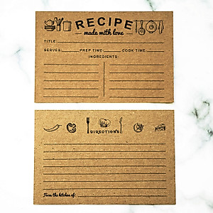 RXBC2011 Recipe Cards Kraft Blank Double-Sided Family Recipes for Wedding Bridal Shower 4 x 6 Inches (Pack of 50)