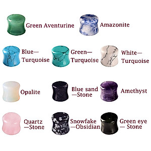 Oyaface 4G Mixed Stone Ear Plugs Kit Stretching Earrings Gauges Set Saddle Double Flare Expander Tunnels for Men Women Earrings Body Piercing Jewelry, 22 Pcs