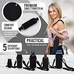Made Easy Kit Neoprene Water Bottle Carrier Holder with Adjustable Shoulder Strap for Insulating & Carrying Water Container Canteen Flask Available in 5 Sizes (Teal, L (32oz / 1.5L))