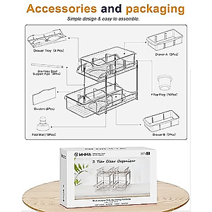 MHHA 2 Sets of 2-Tier Clear Under Bathroom Sink Organizers and Storage, Medicine Cabinet Organizer with Dividers, Pull Out Kitchen Pantry Shelf Cupboard Closet Vanity Organization Bins