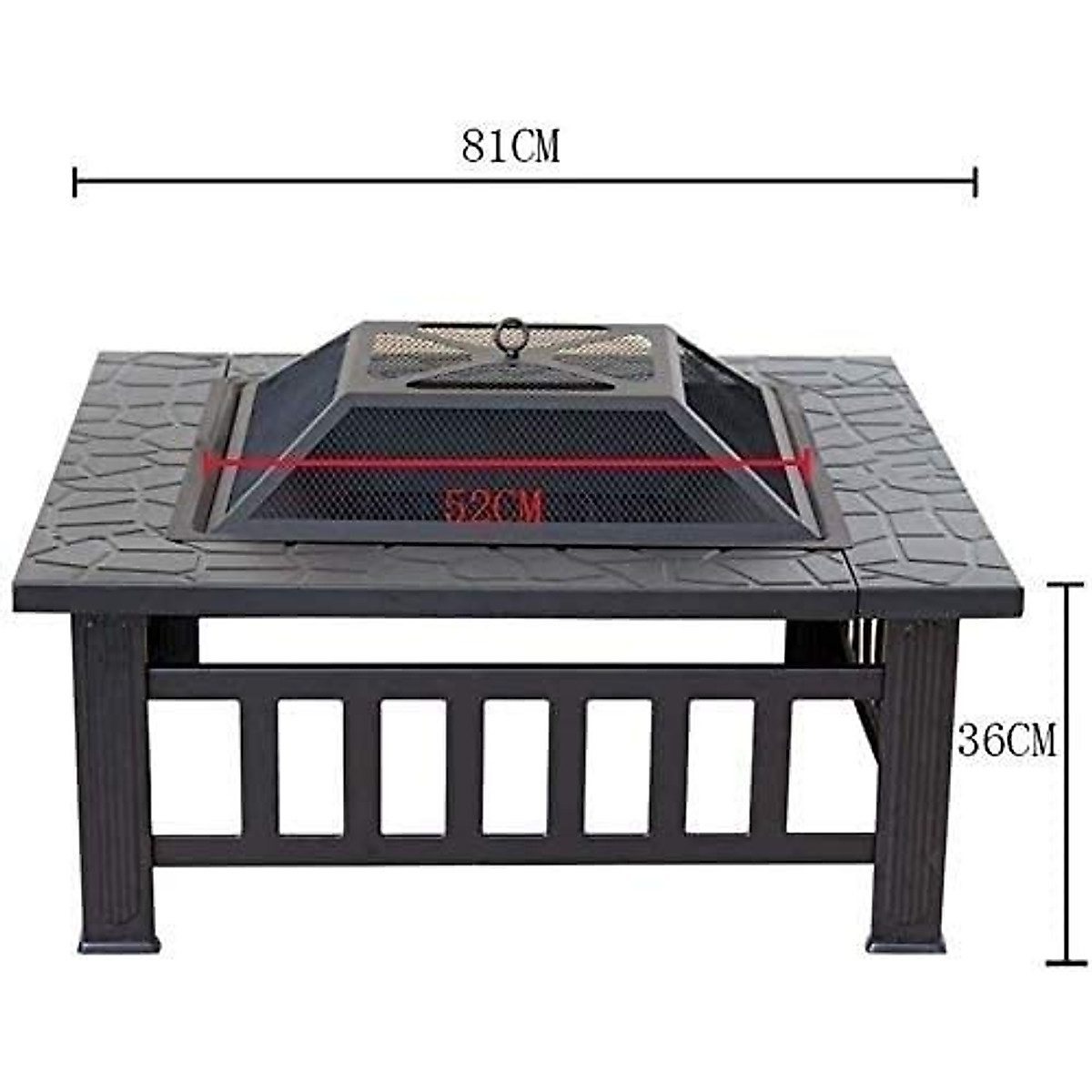 LEAYAN Garden Fire Pit 32in Outdoor Fire Pit Metal Square Firepit Portable Grill Barbecue Rack Wood Burning Backyard Patio Beaches Camping Picnic Bonfire Stove with Cover BBQ Cooking for Backyard