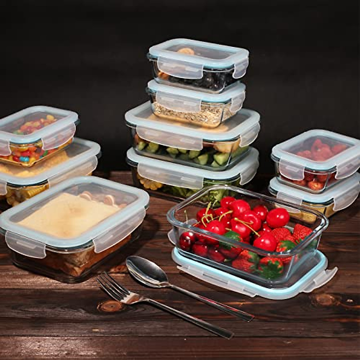 Yenwily Glass Food Storage Container with Lids, 10 sets Container big+small size, Microwave Dishwasher Refrigeration safety,Airtight, BPA Free, Meal Prep Containers for Kitchen, Home Use