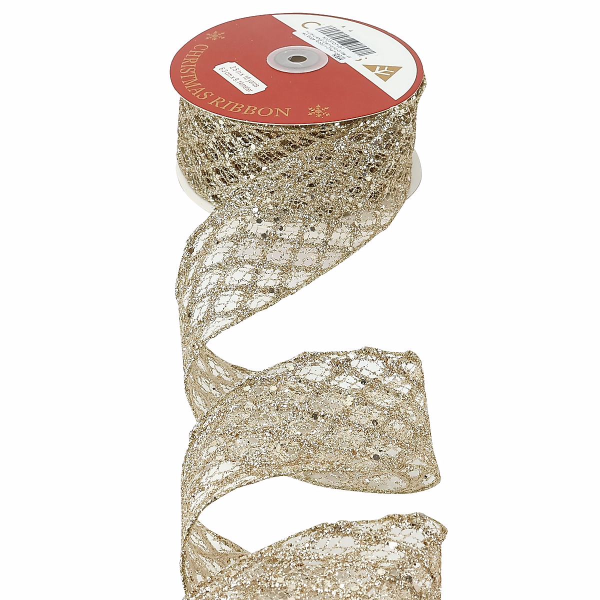 HUIHUANG Champagne Wired Ribbon 2-1/2", Glitter Diamond Wire Edge Ribbon Champagne Gold Christmas Ribbon for Holiday Tree, Bows Making, Wreath Supplies, Garland, Home Decor, Crafts -10 Yards